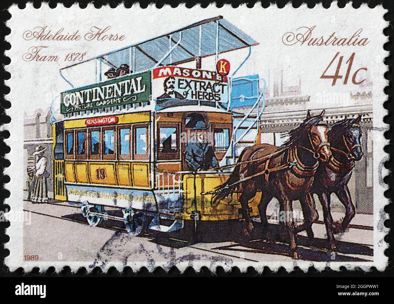 Old tram of 1878 on australian postage stamp Stock Photo - Alamy