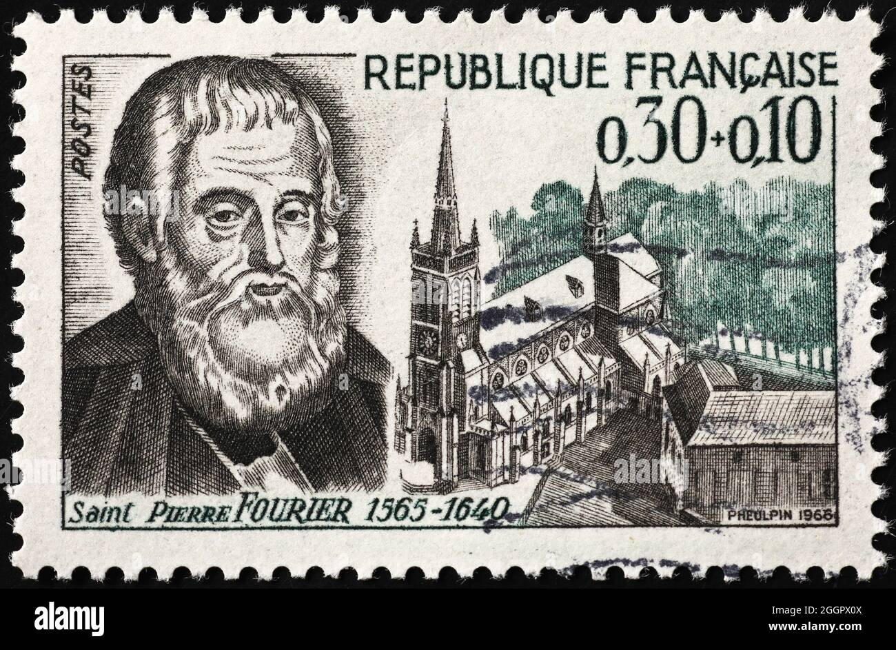 Saint Pierre Fourier on vintage french postage stamp Stock Photo - Alamy