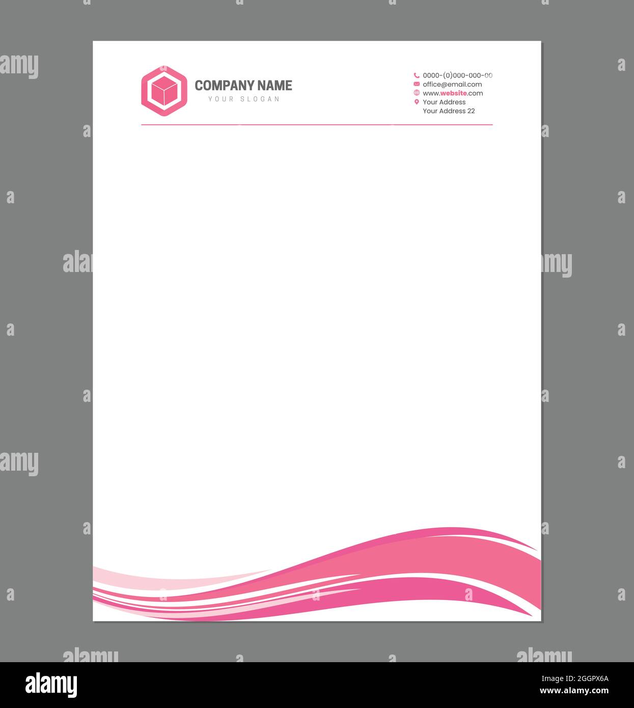 Pink Feminine Letterhead Template with Square Logo Stock Vector Image ...