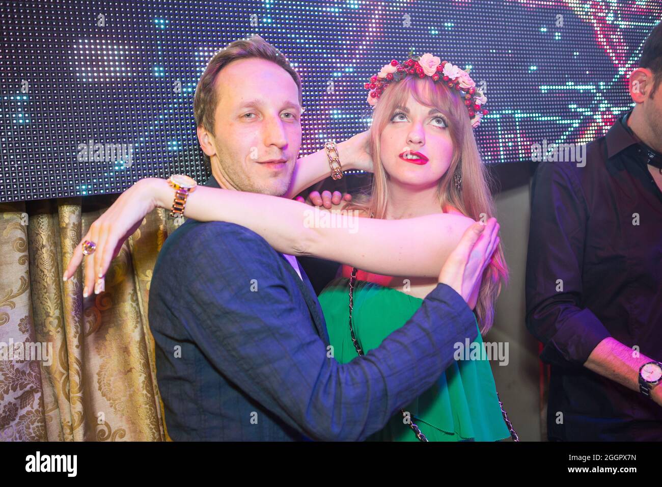 Odessa, Ukraine April 26, 2014: Dj at work in luxury nightclub during ...
