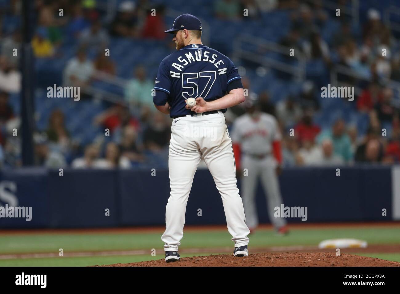 St. Petersburg, FL. USA; Tampa Bay Rays relief pitcher Drew Rasmussen ...