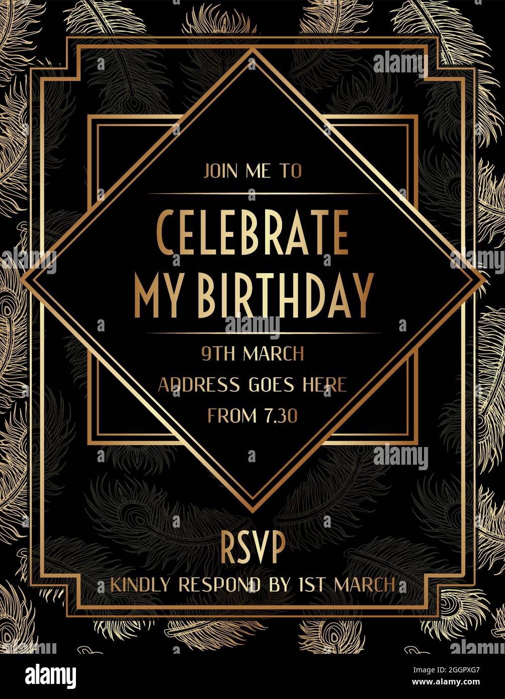 Feather Gatsby Art Deco Style Invitation Design Stock Vector Image ...