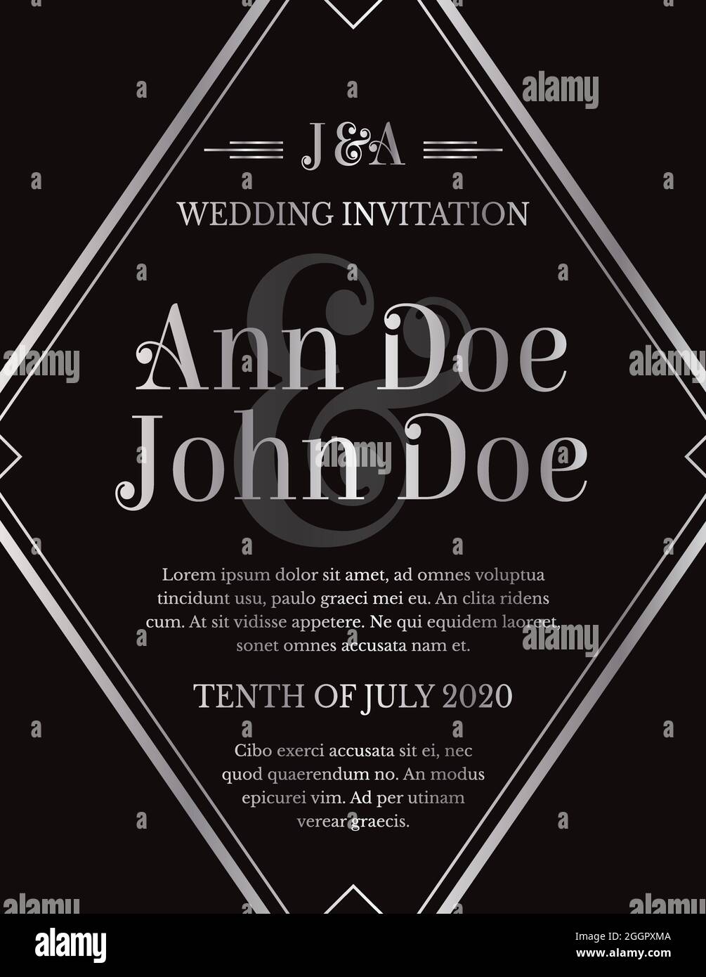 Geometric Gatsby Art Deco Style Silver Invitation Design Stock Vector ...