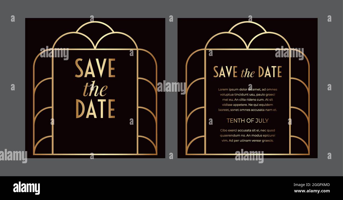 Gatsby Art Deco Save the Date Wedding Border Invitation Design Stock ...
