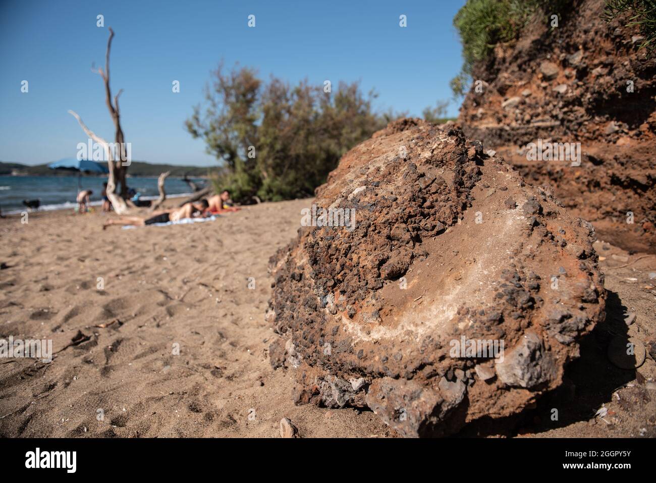 Baratti beach. Etruscan vestiges. Remains of the ancient iron working ...