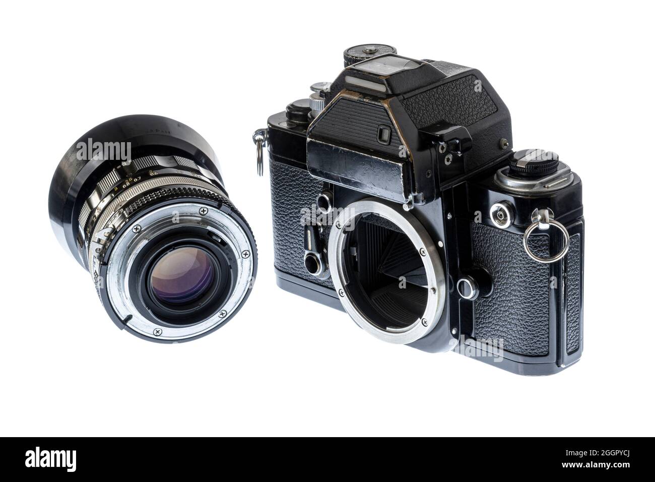 Horizontal shot of a heavily worn professional camera body from the ...