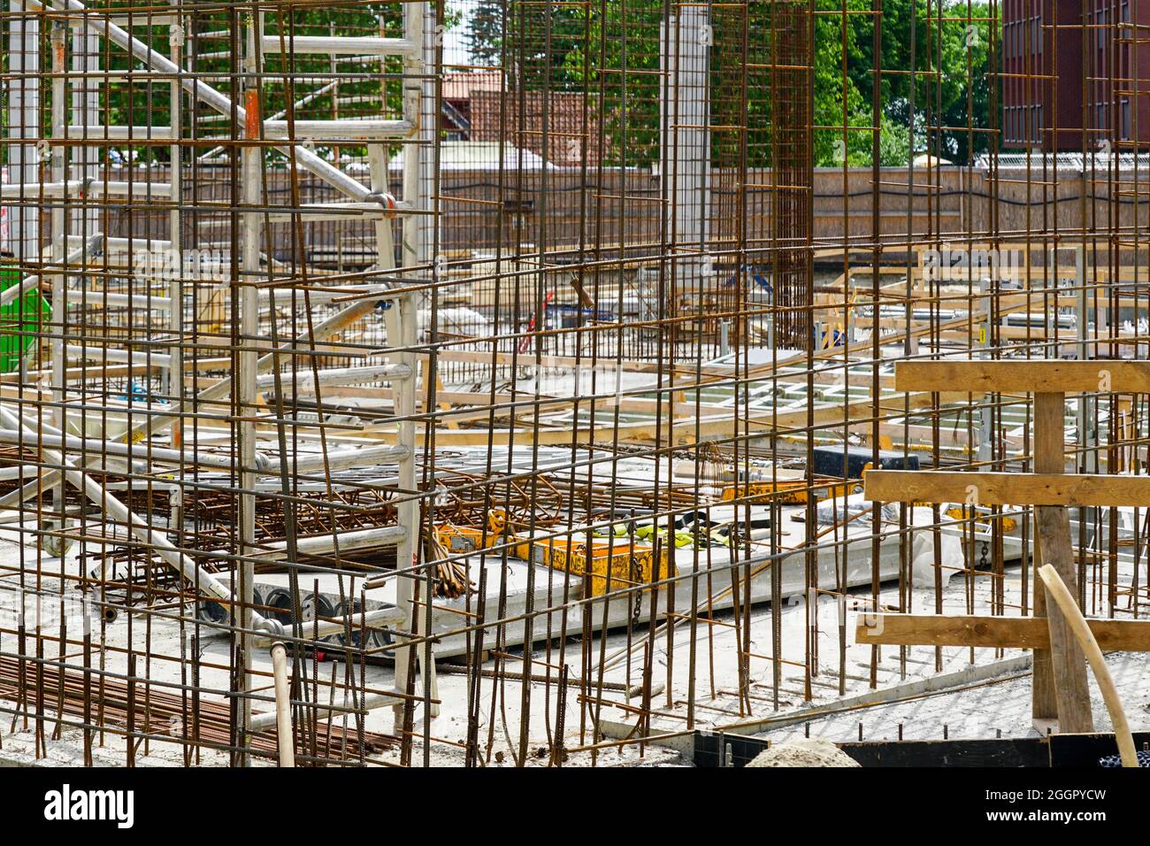 the steel rod structure prepared for concreting house walls Stock Photo ...
