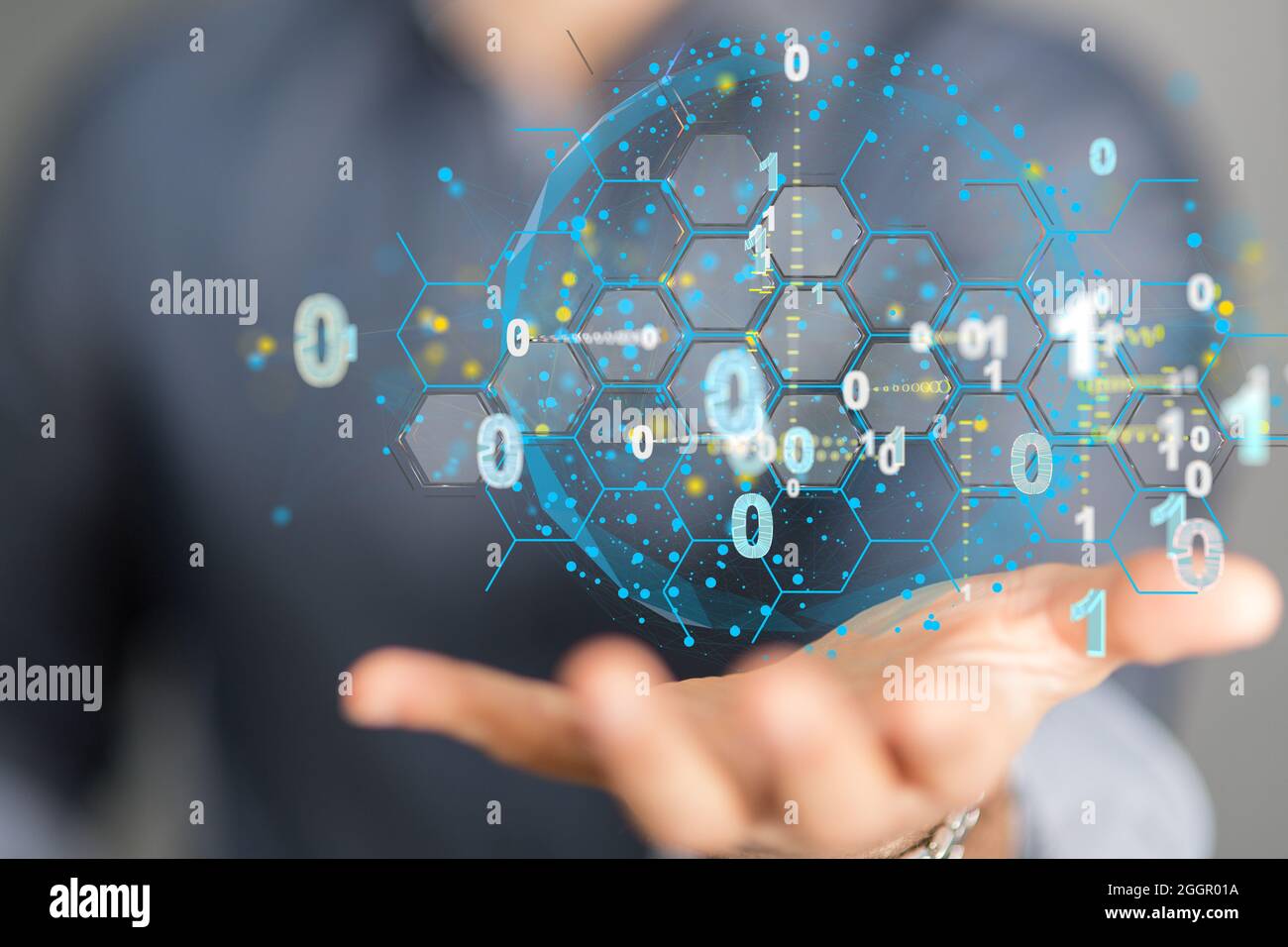 Person presenting a 3D render of cloud computing elements Stock Photo ...