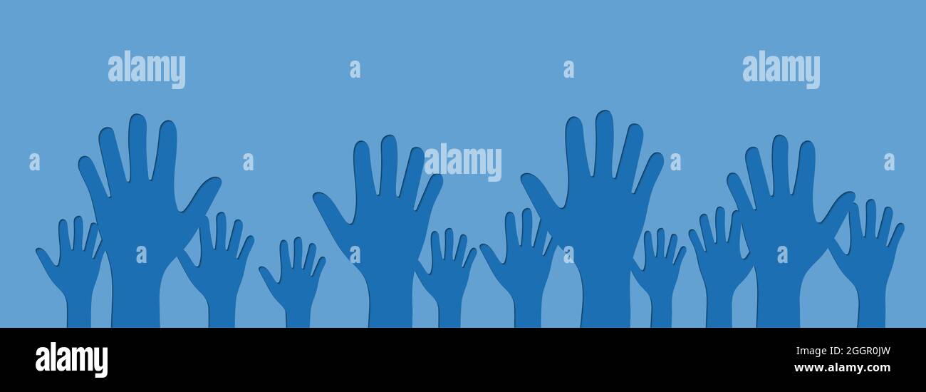 Human Hands Raised Up Cutout on Blue Background Stock Vector Image ...