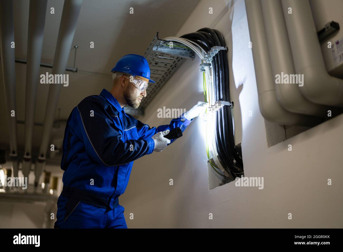 PVC Water Pipe Inspection By Construction Worker Stock Photo - Alamy