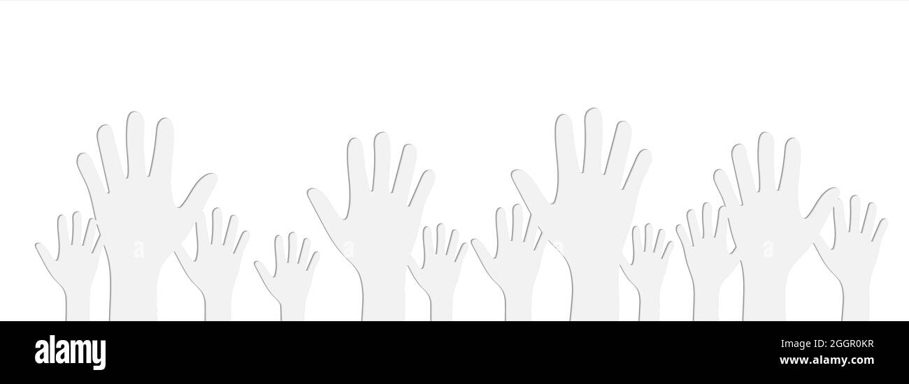 White Illustration of Human Hands Raised Up on Light Gray Background ...