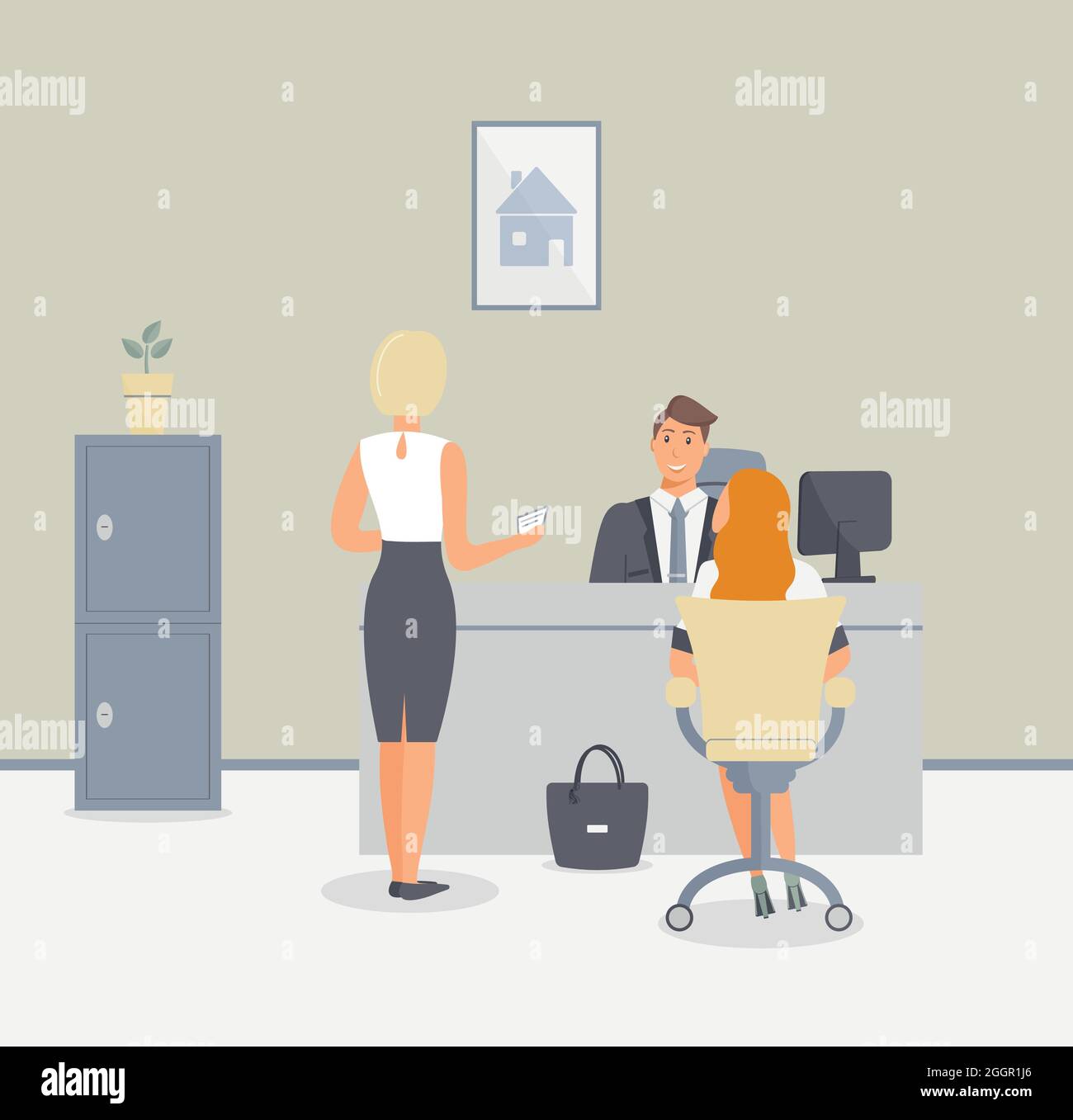 Women talking to bank employee Stock Vector Images - Alamy