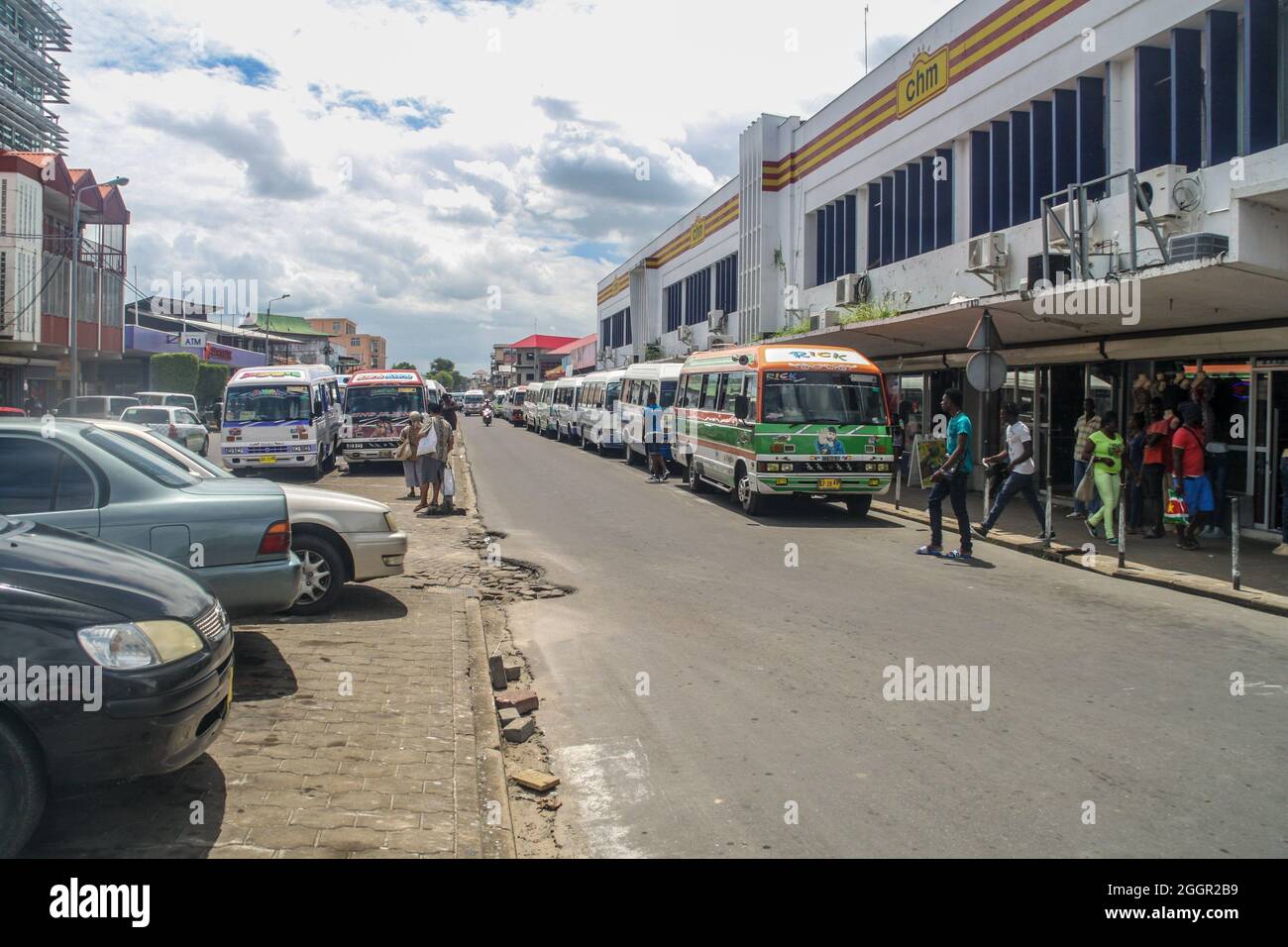 PARAMARIBO, SURINAME - AUGUST 6, 2015: Minibus station in Paramaribo ...