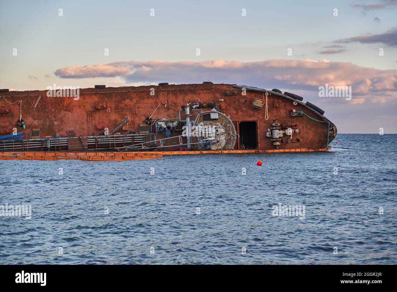 sunken tanker. Tanker Bunker threw storm ashore. The tanker lies on its ...