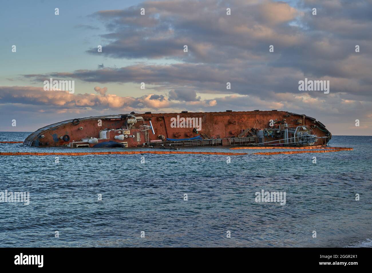 sunken tanker. Tanker Bunker threw storm ashore. The tanker lies on its ...