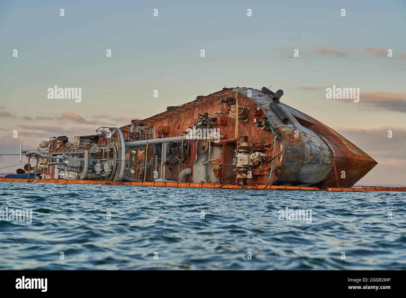 sunken tanker. Tanker Bunker threw storm ashore. The tanker lies on its ...