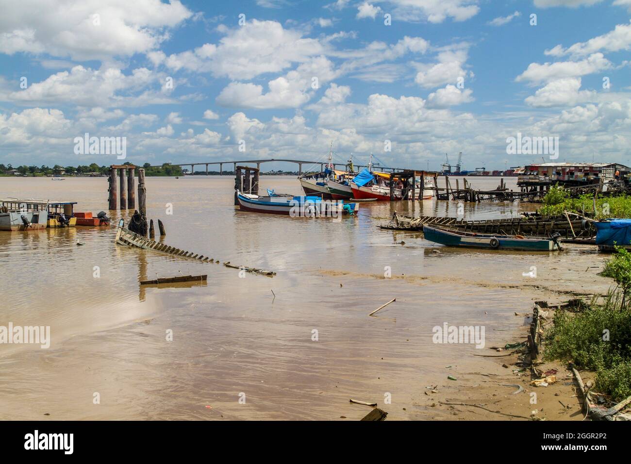 Jules Wijdenbosch bridge over Suriname river in port of Paramaribo ...