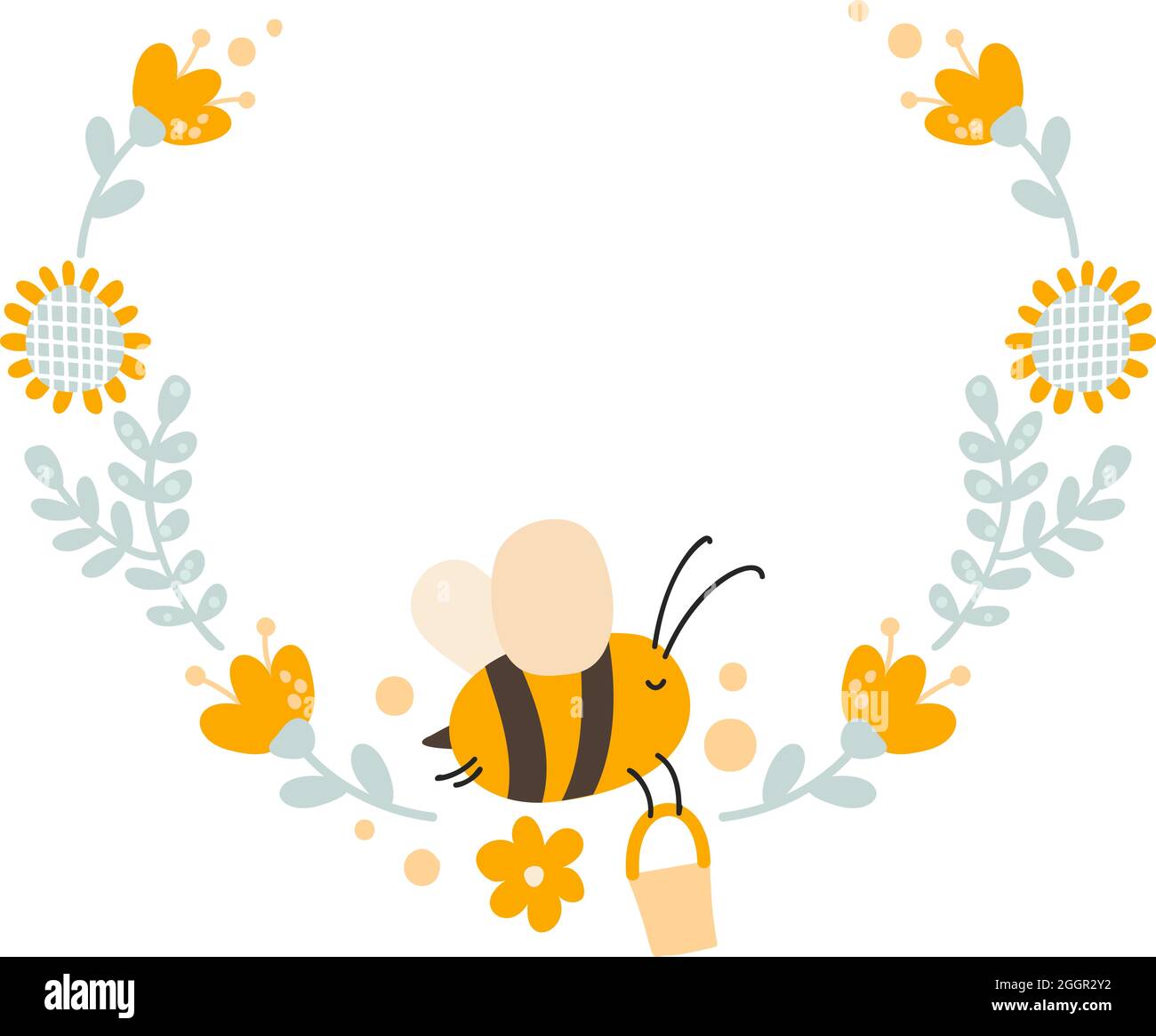 character of cute kids bee honey with flower wreath on the in flat ...