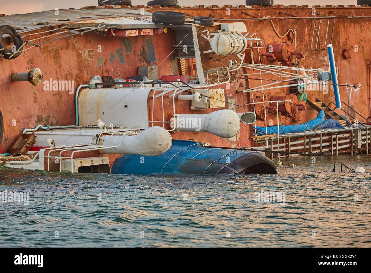 sunken tanker. Tanker Bunker threw storm ashore. The tanker lies on its ...