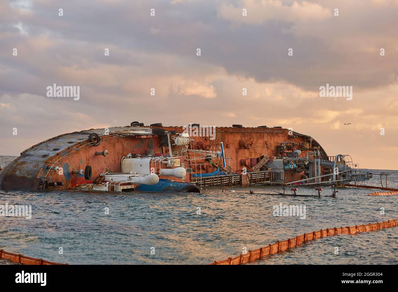 sunken tanker. Tanker Bunker threw storm ashore. The tanker lies on its ...