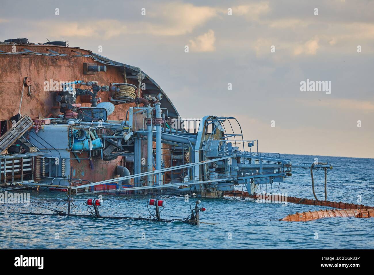 sunken tanker. Tanker Bunker threw storm ashore. The tanker lies on its ...