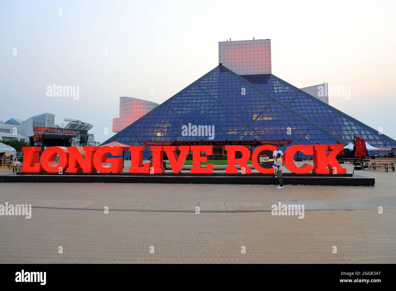 Twilight view of Rock and Roll Hall of Fame designed by architect I.M ...