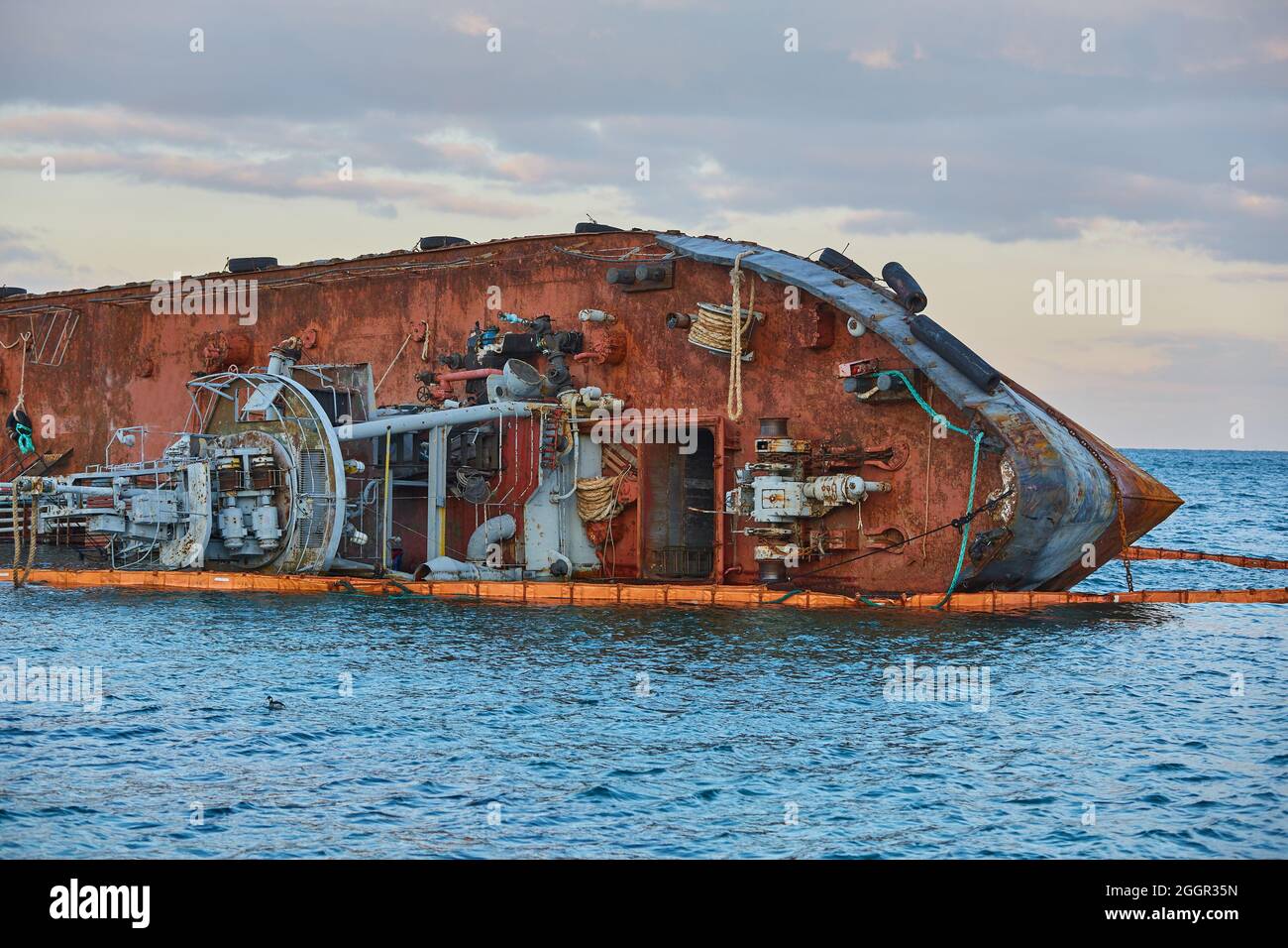 sunken tanker. Tanker Bunker threw storm ashore. The tanker lies on its ...
