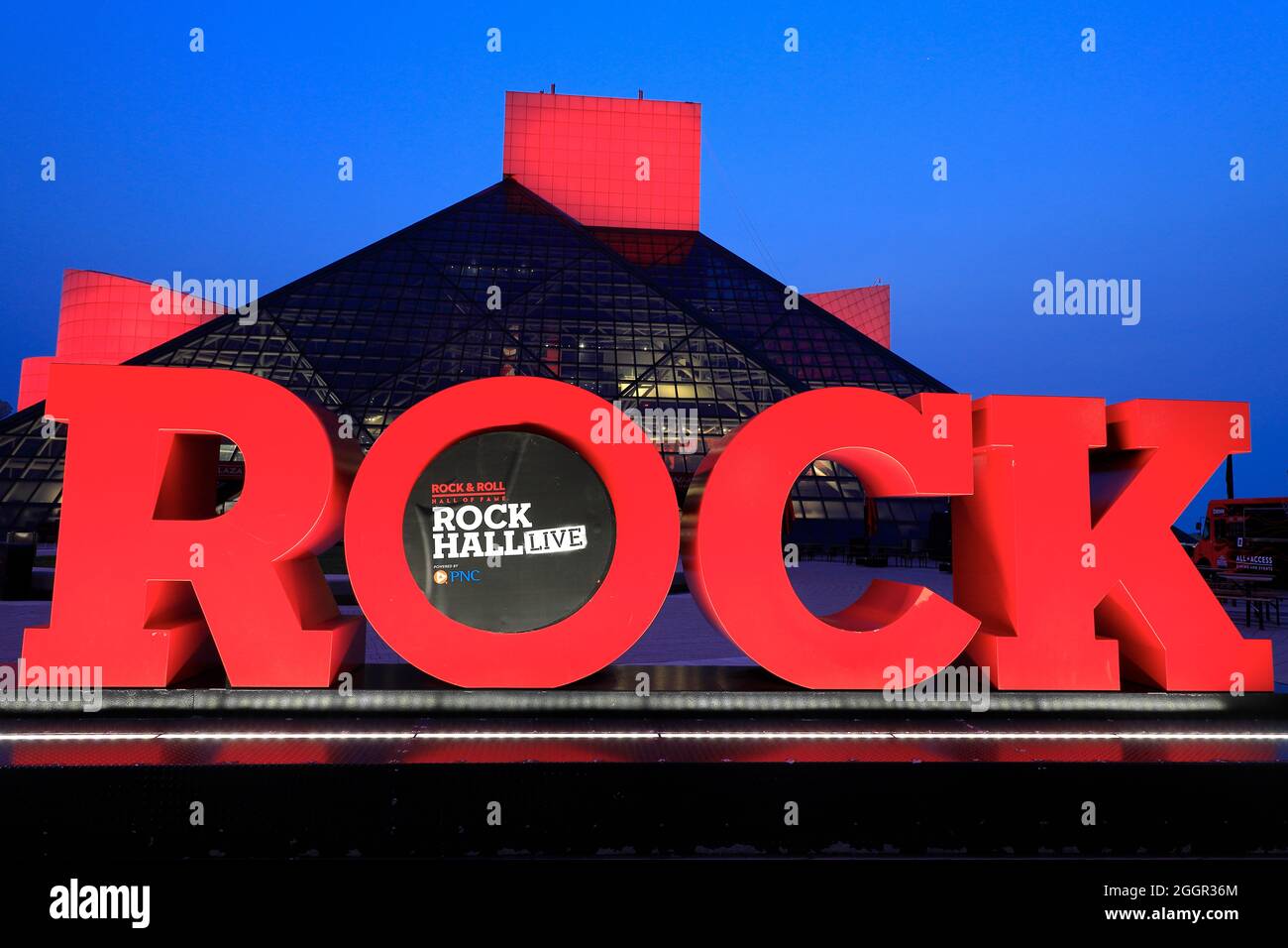 The night view of Rock and Roll Hall of Fame designed by architect I.M ...