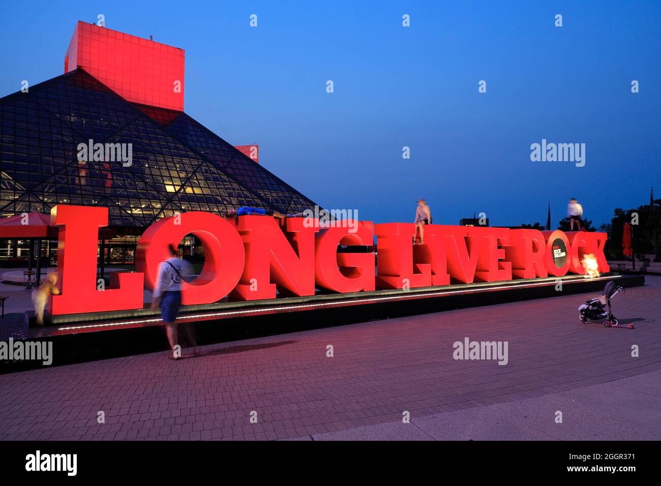 The night view of Rock and Roll Hall of Fame designed by architect I.M ...