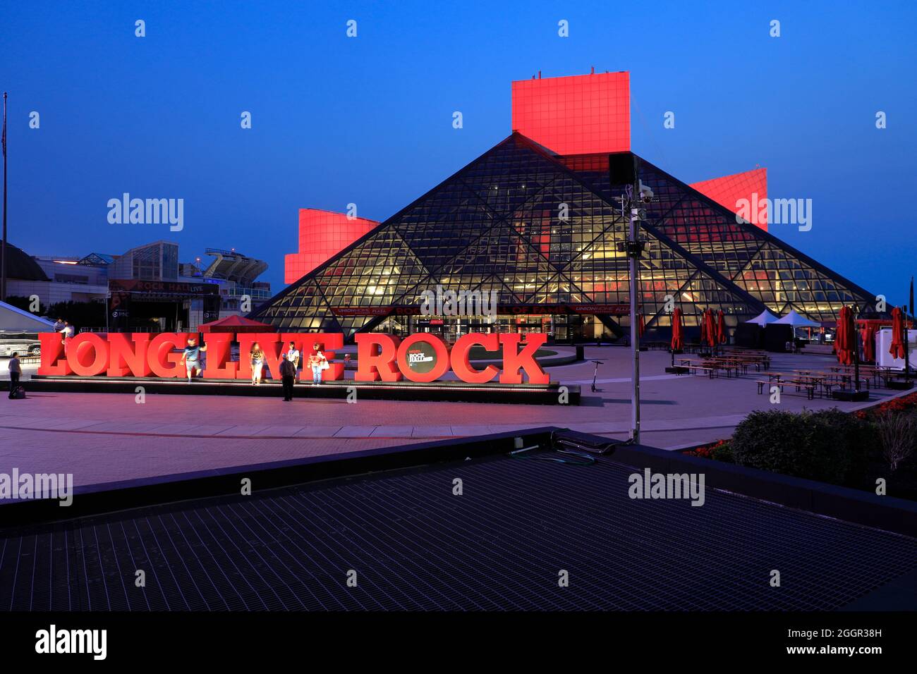 The night view of Rock and Roll Hall of Fame designed by architect I.M ...