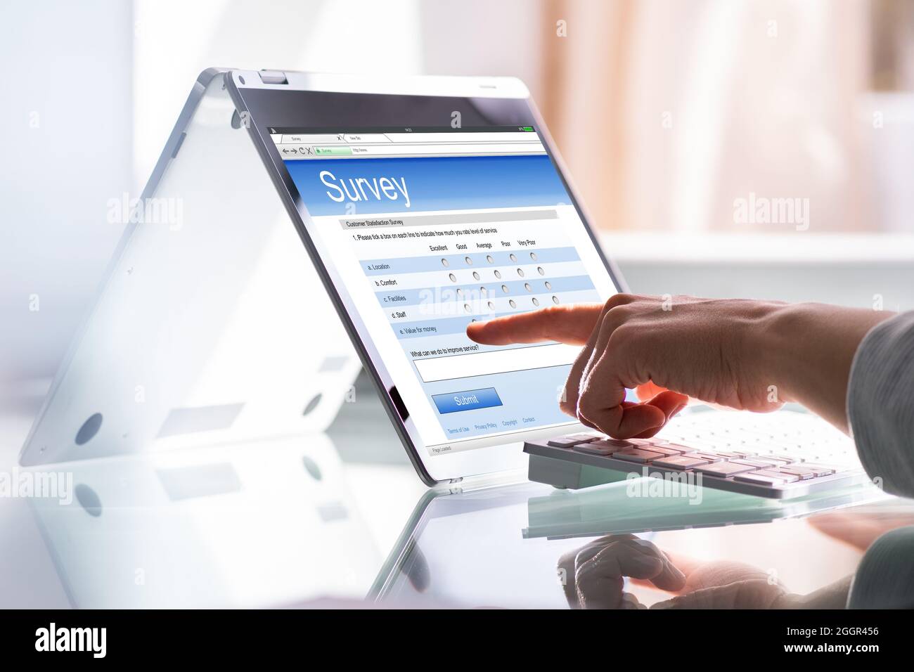 Online Electronic Survey Form On Laptop Screen Stock Photo - Alamy