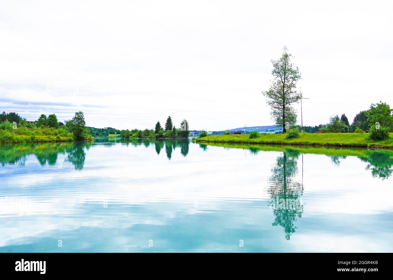 Lech reservoir in Lechbruck am See. View of the lake with the ...