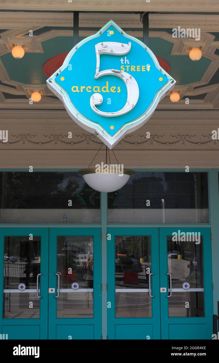 The entrance of 5th street arcades in downtown Cleveland.Ohio.USA Stock ...