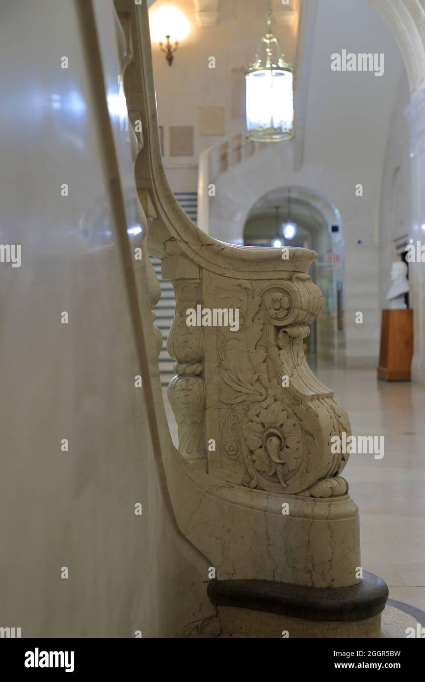 A detailed view of the marble staircase of Main Library of Cleveland ...