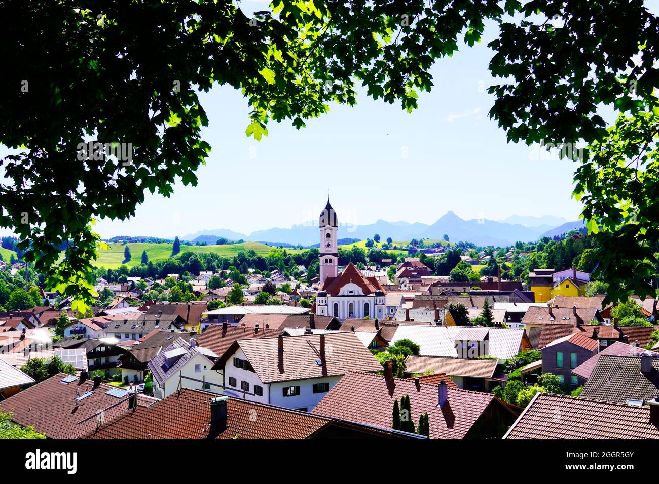 Panoramic view of Nesselwang in the Bavarian Allgäu. Top view of the ...