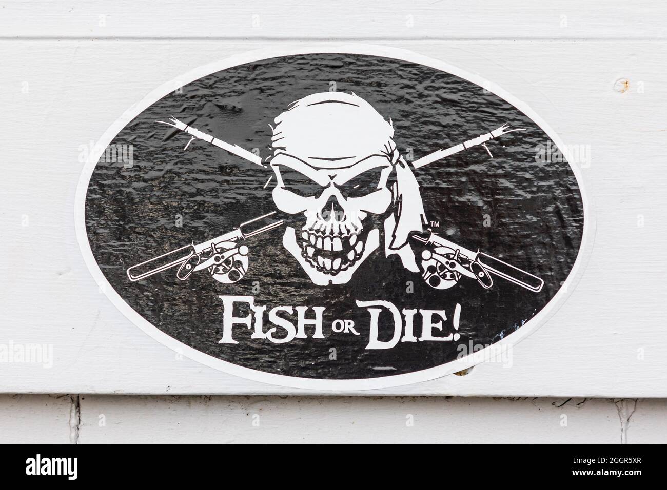 Garibaldi, Oregon, USA. May 5, 2021. Sign along the boat docks in ...
