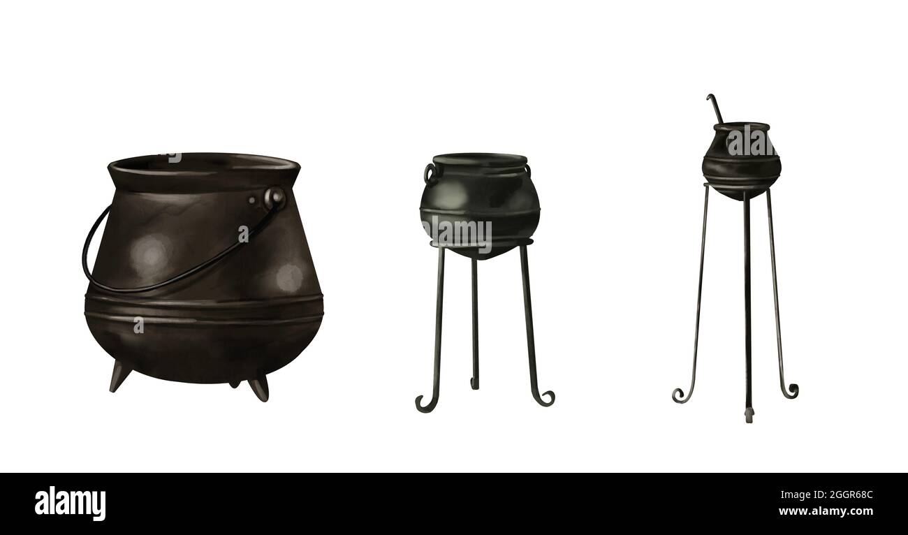 Watercolor isolated set Cauldron. Magic Cauldron. Potion Stock Photo ...