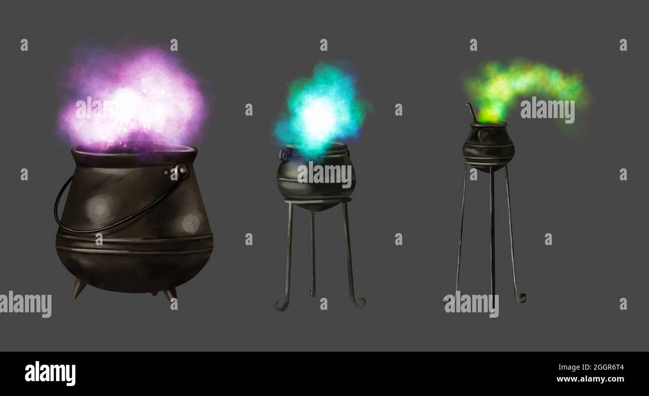 Watercolor isolated set Cauldron. Magic Cauldron. Potion Stock Photo ...
