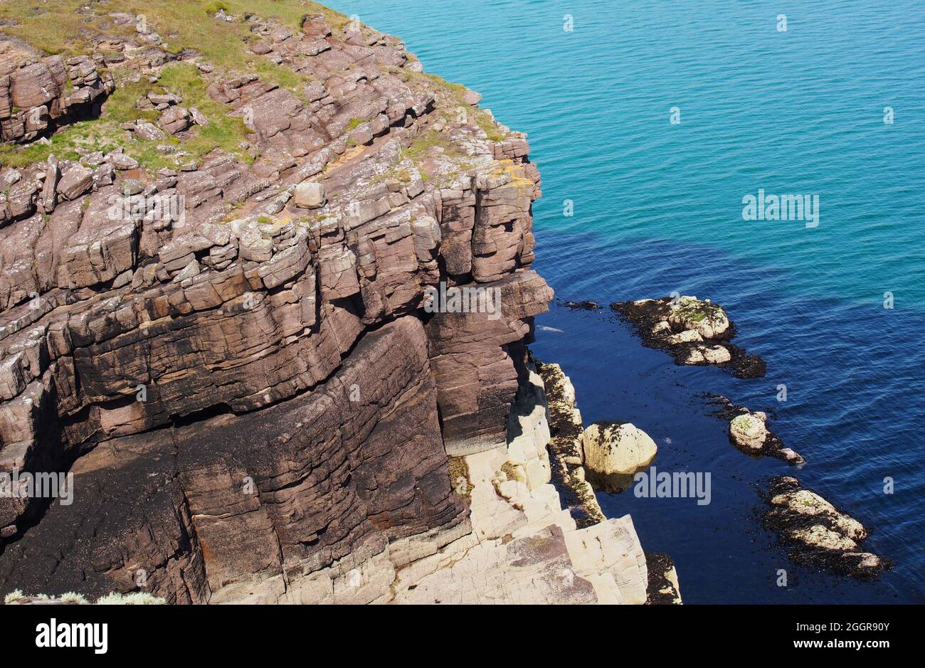 A view looking down from a headland at Oldshoremore beach ...