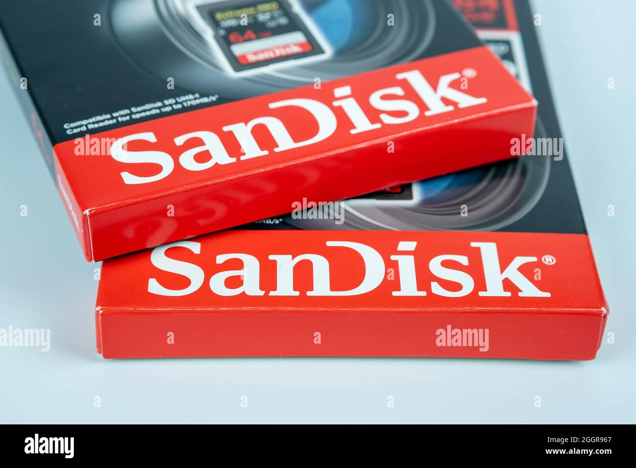 SanDisk logos seen on the boxes with EXTREME PRO 64GB SD memory cards ...