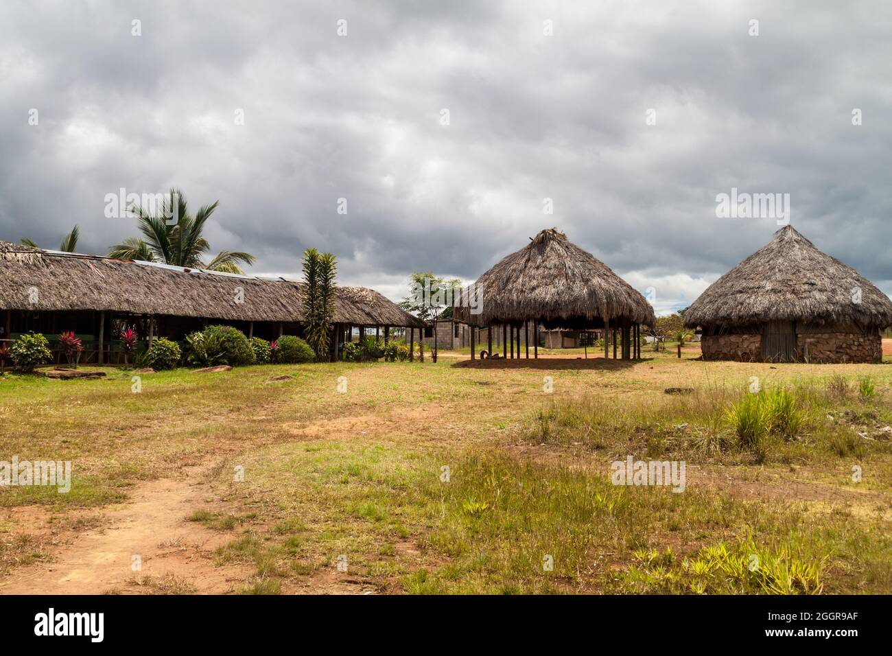 Simple houses in an indigenous village in Gran Sabana region of ...