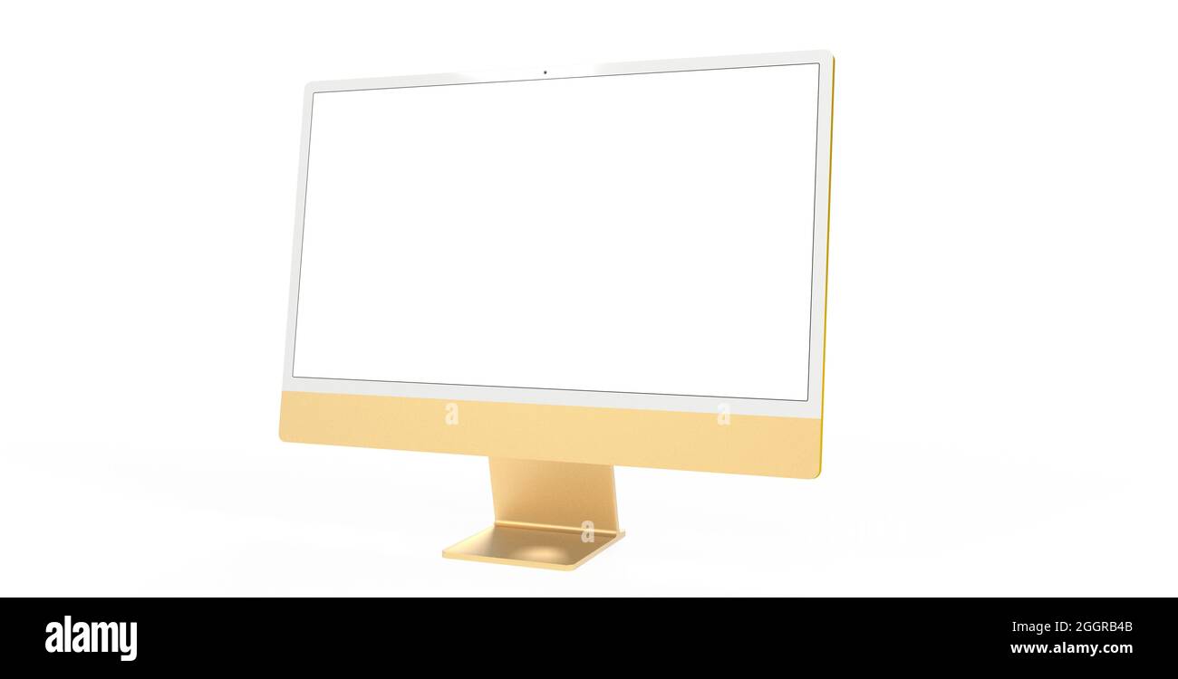 Yellow Workspace blank screen desktop computer, Mockup computer gold ...
