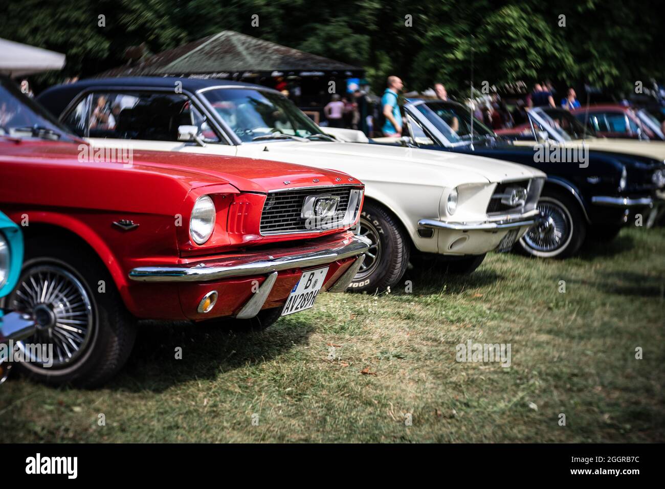 The iconic sports cars Ford Mustang of first generation standing in a ...