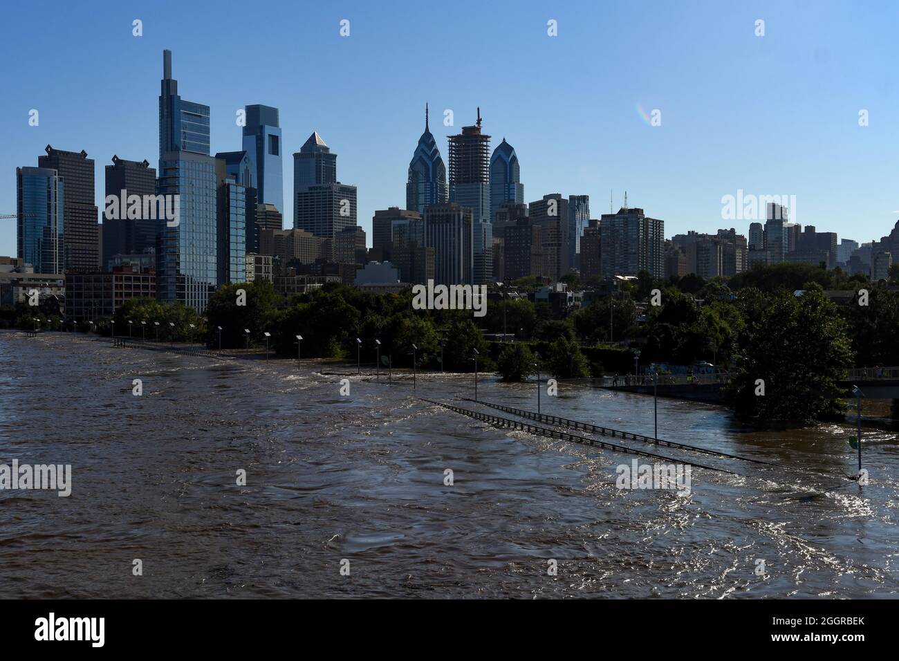 Philadelphia, USA. 02nd Sep, 2021. The Schuylkill River overflows onto ...