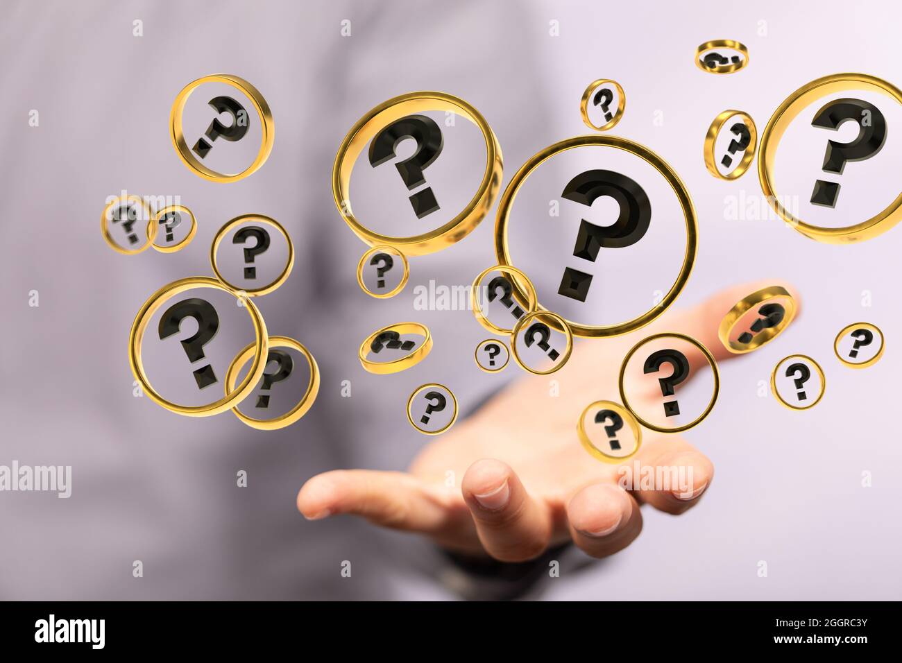 Businessman solving problem with digital question marks 3D rendering Stock Photo - Alamy