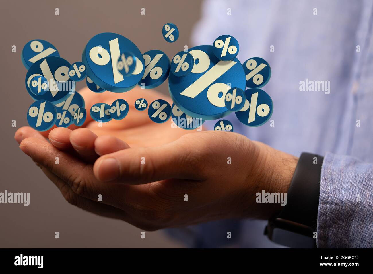 Percent sign 3d symbol modern in hand Stock Photo - Alamy