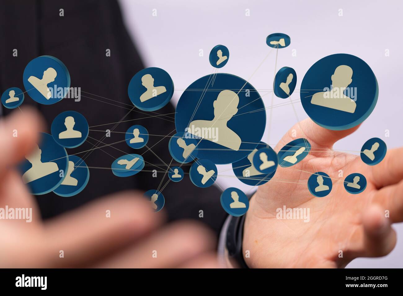 3D network icons between a male's hands Stock Photo - Alamy