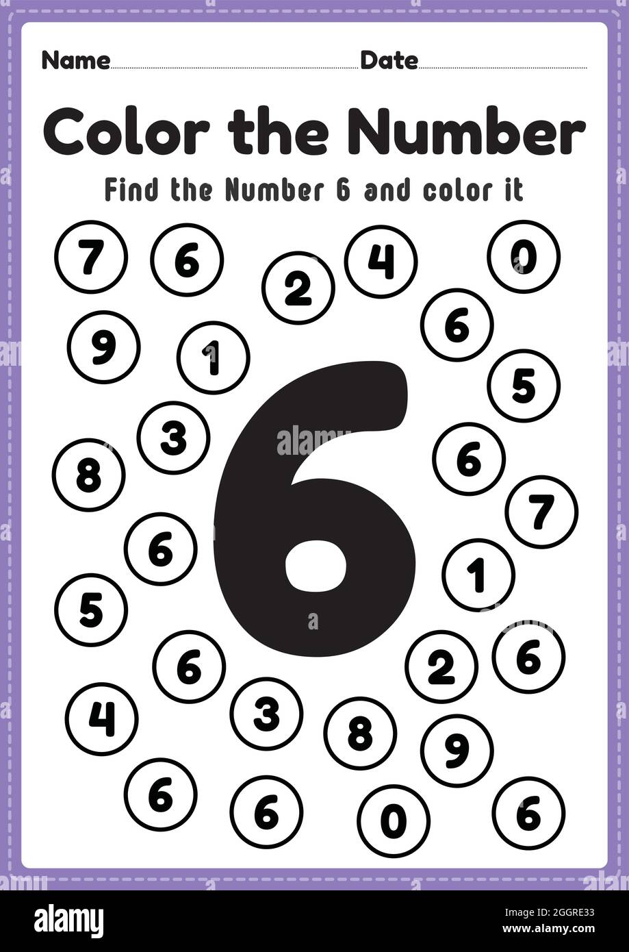 Maths worksheet for nursery, number 6 coloring maths activities for preschool and kindergarten kids to learn basic mathematics skills in a printable p Stock Vector Image & Art - Alamy