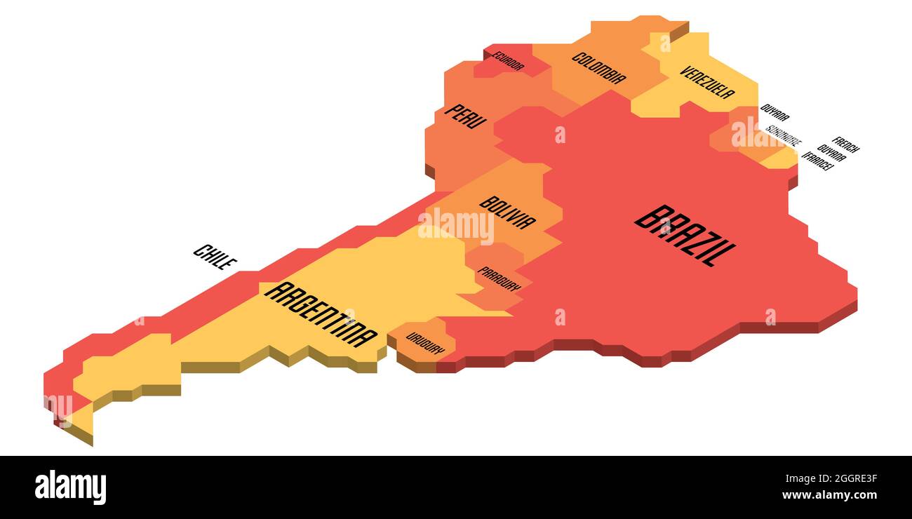 Isometric political map of South America. Colorful land with country ...