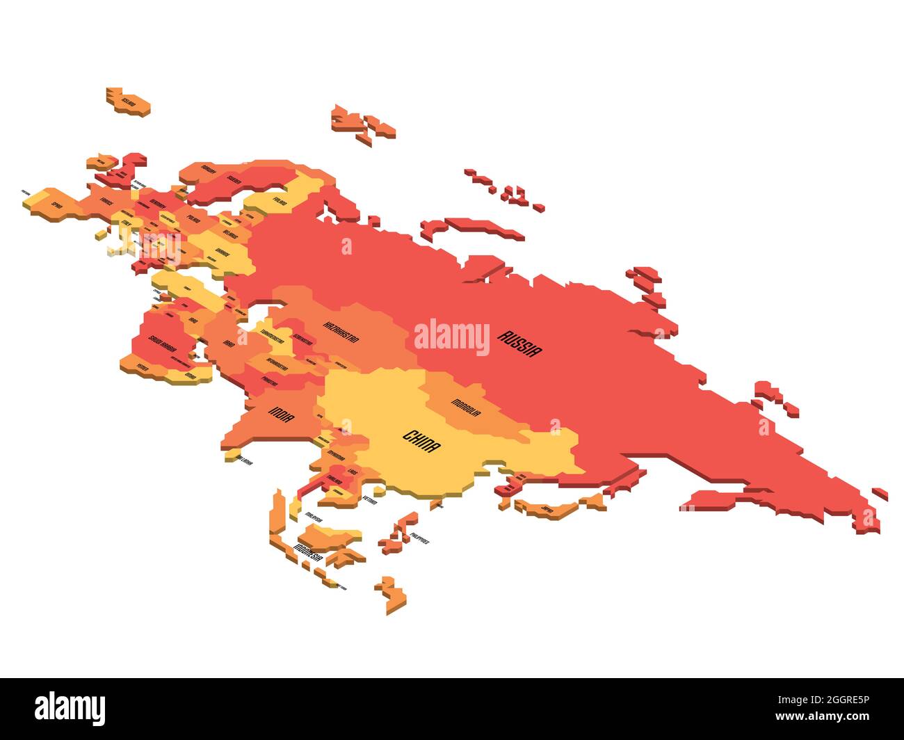 Isometric political map of Eurasia. Colorful land with country name ...